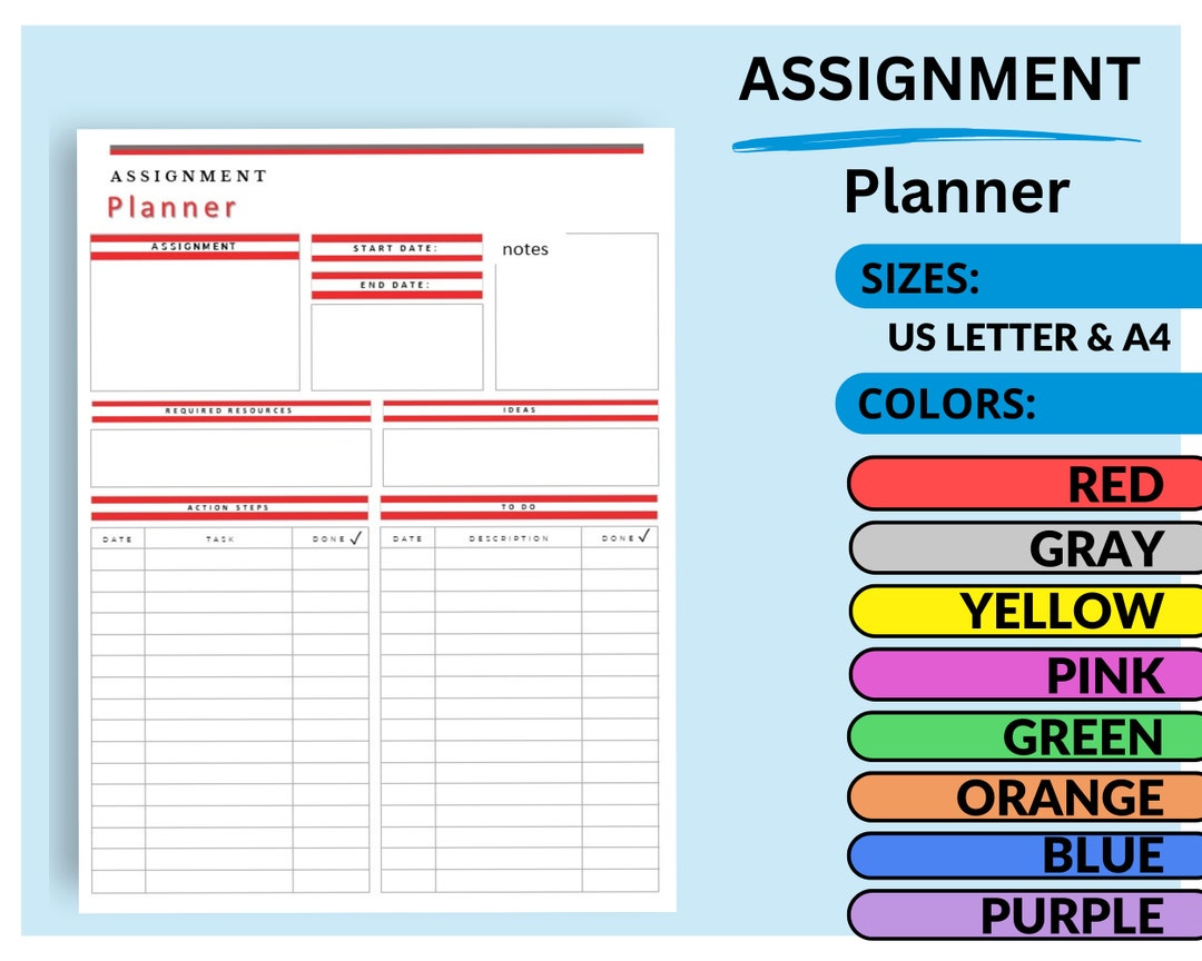 Assignment Planner Printable for Students | Homework Tracker | Academic Organizer - Etsy