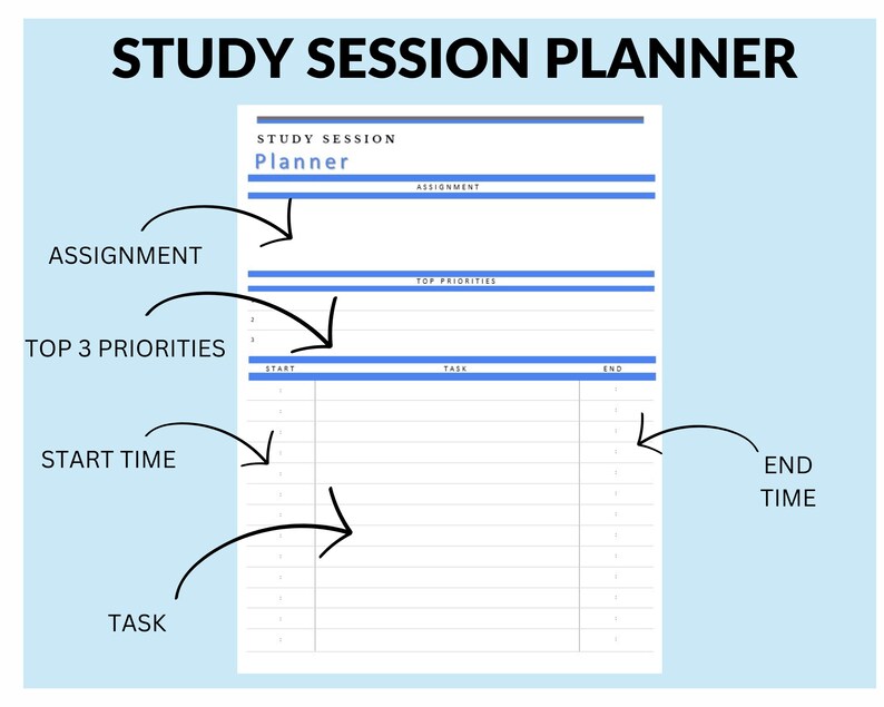 Study Session Planner Page Printable | Student Productivity Organizer ...