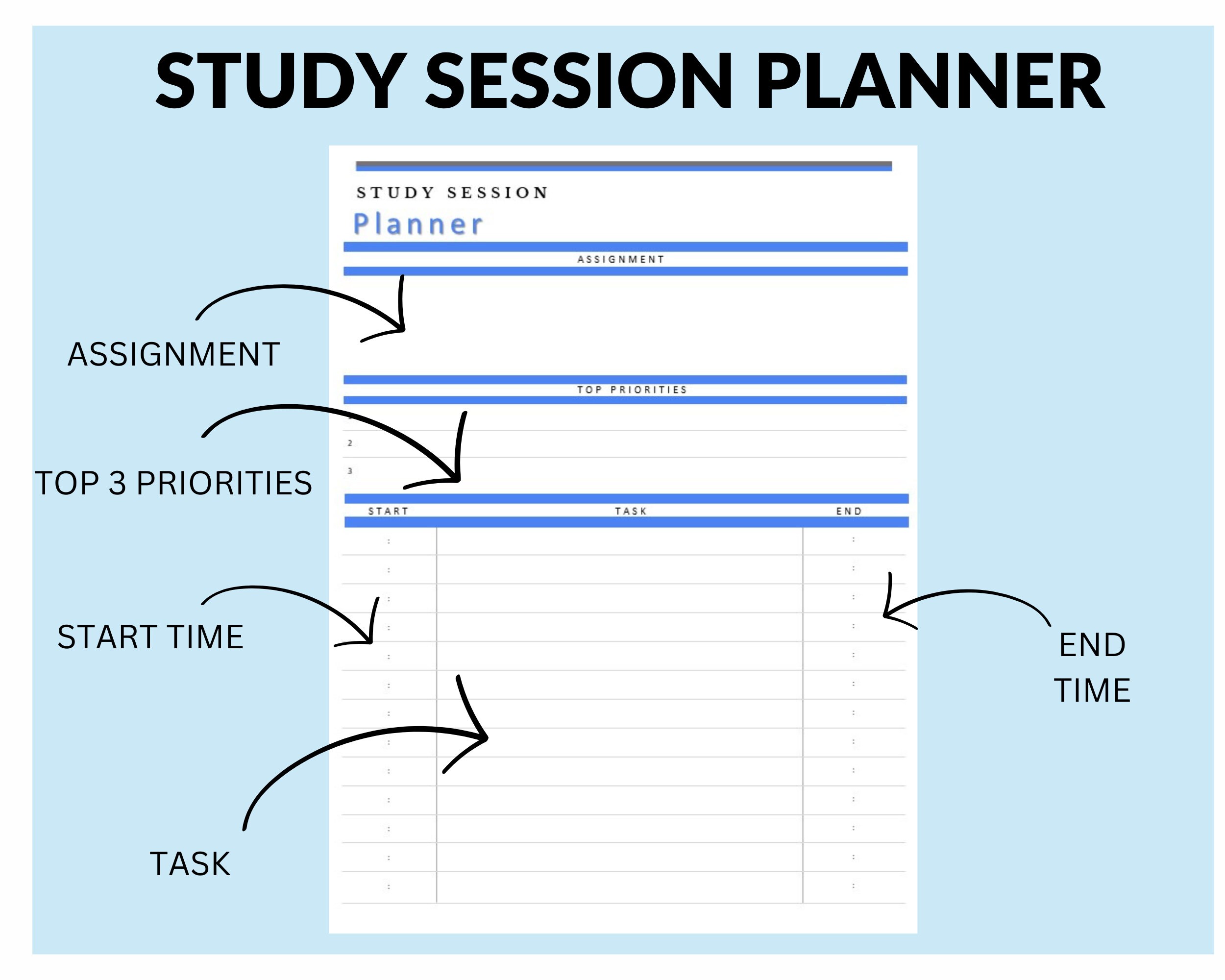 Study Session Planner Page Printable | Student Productivity Organizer ...