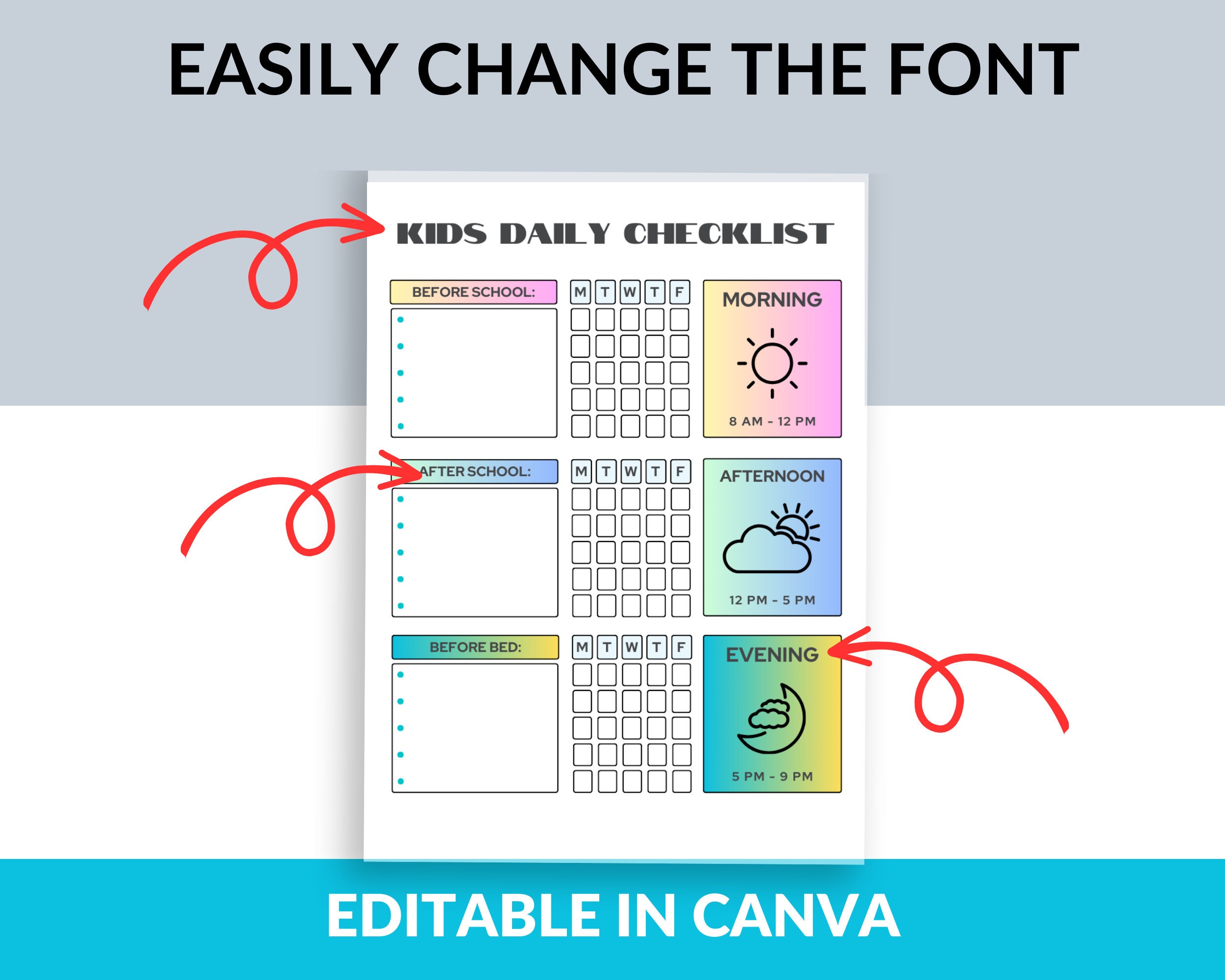 Kids Daily Schedule Checklist Printable | Editable Chore ...