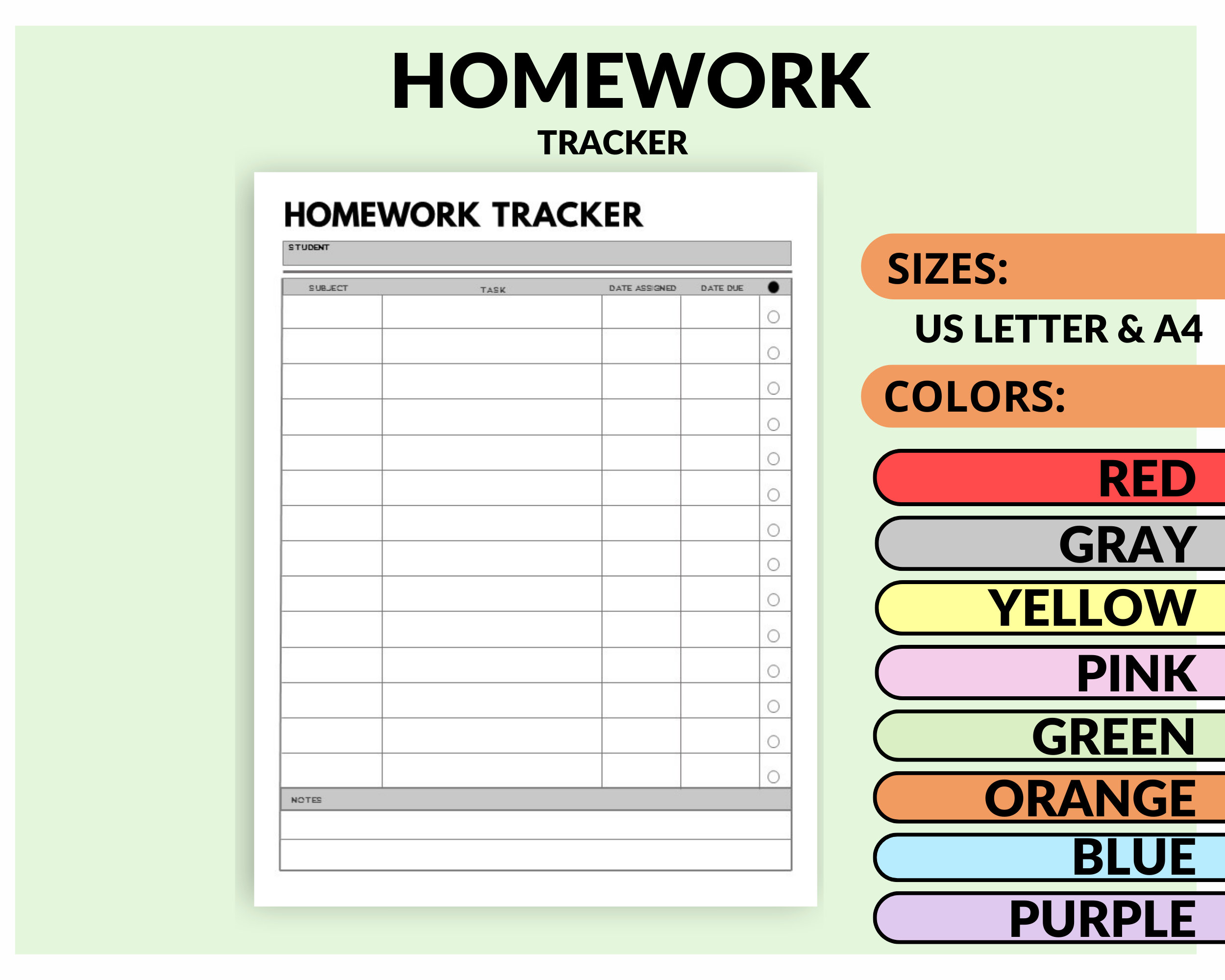 Homework Tracker Printable for Busy Students to Simplify Your Study ...