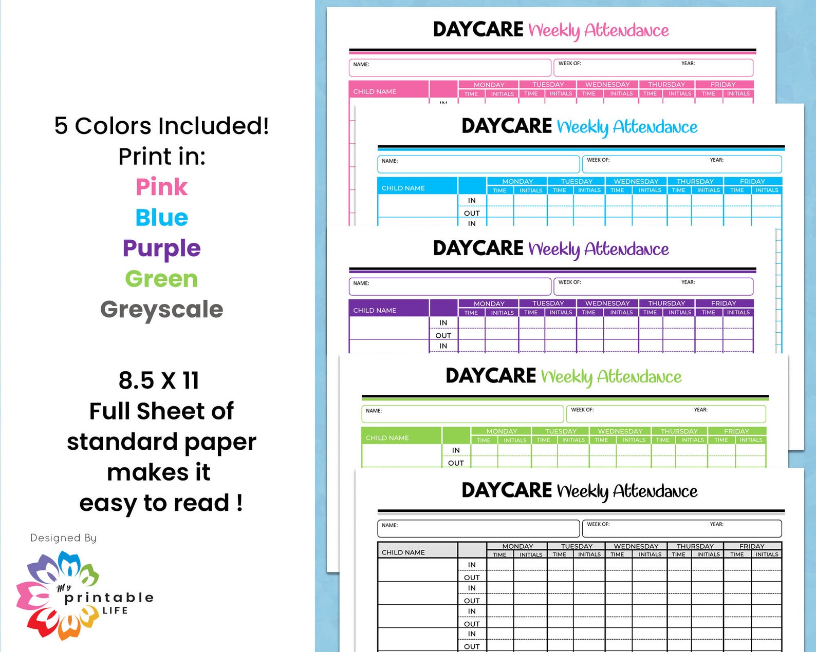 Daycare Weekly Attendance Form, Sign-in Sign-out Sheet (digital File ...