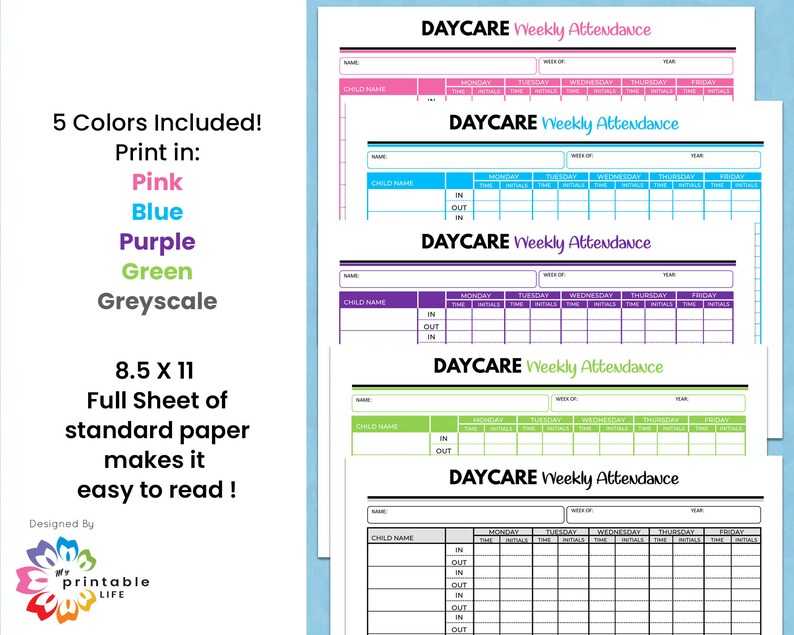 Daycare Weekly Attendance Form, Sign-in Sign-out Sheet (digital File ...