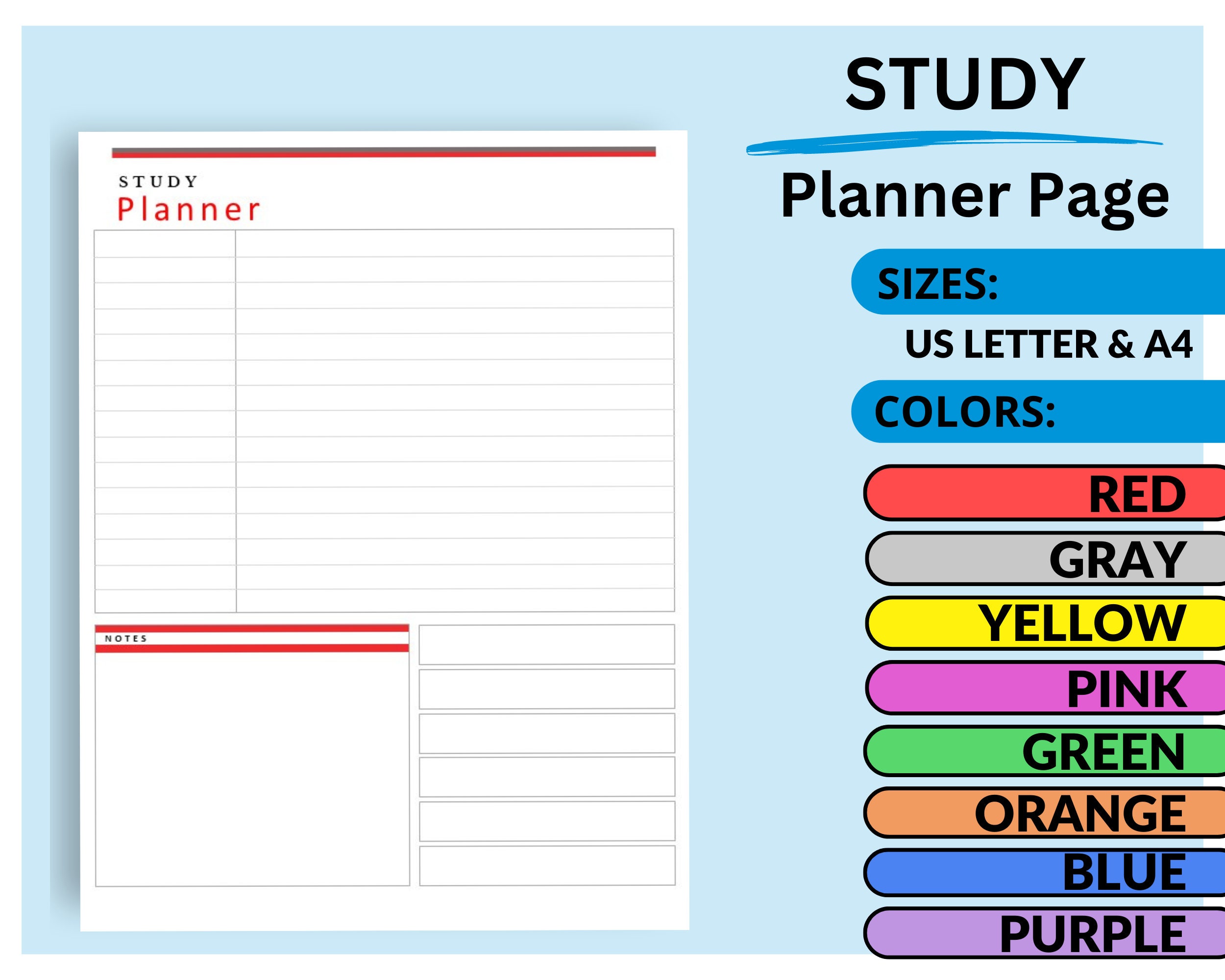 Student Study Planner Page | Printable Study Organizer - Etsy