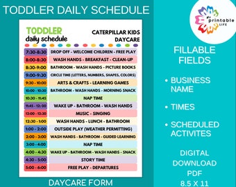 Daycare Daily Schedule for Preschool, Printable Child Care, Kids Daily ...