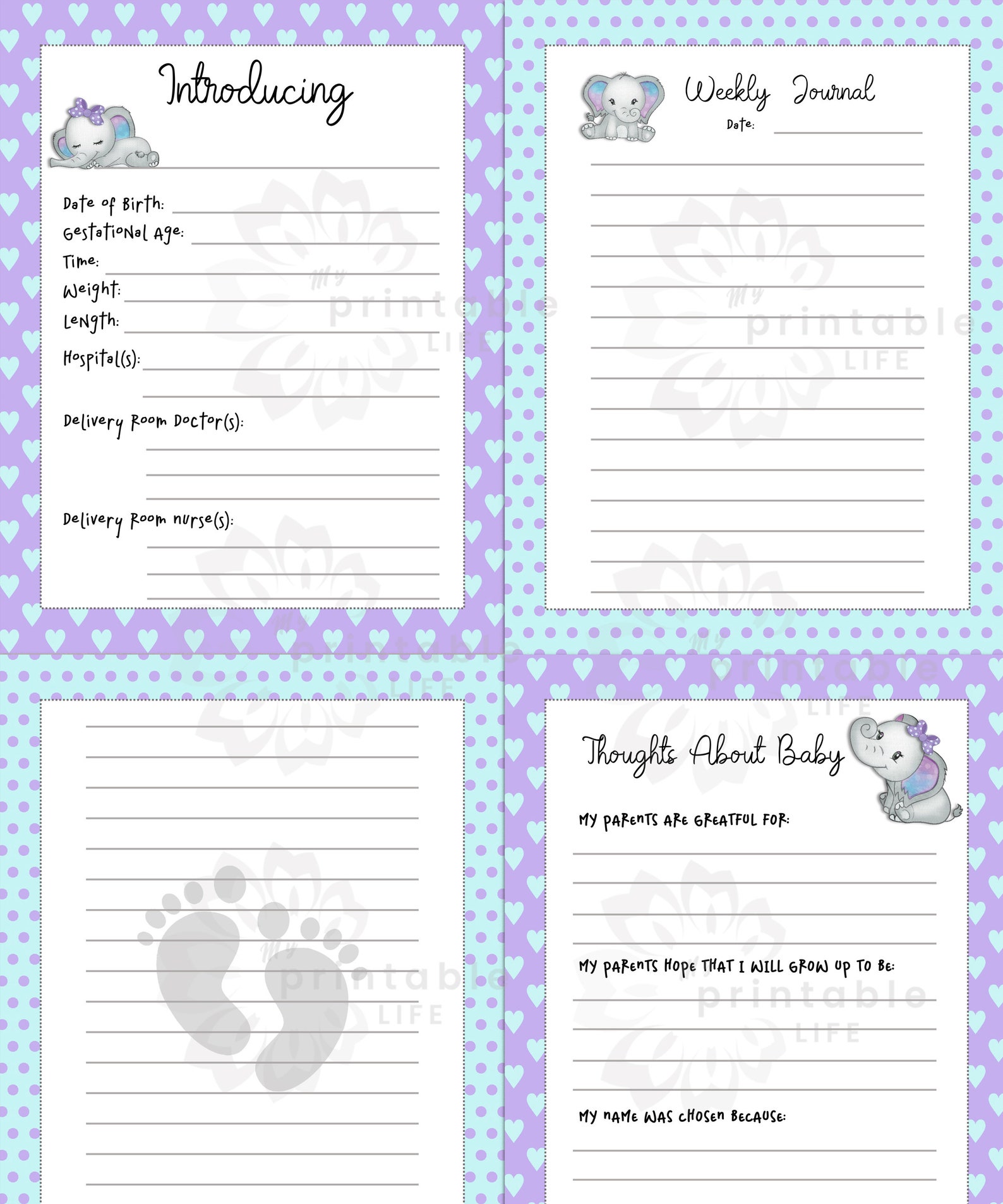 NICU Baby Girl Printable Journal - Planner - NICU Baby Book - Pages ...