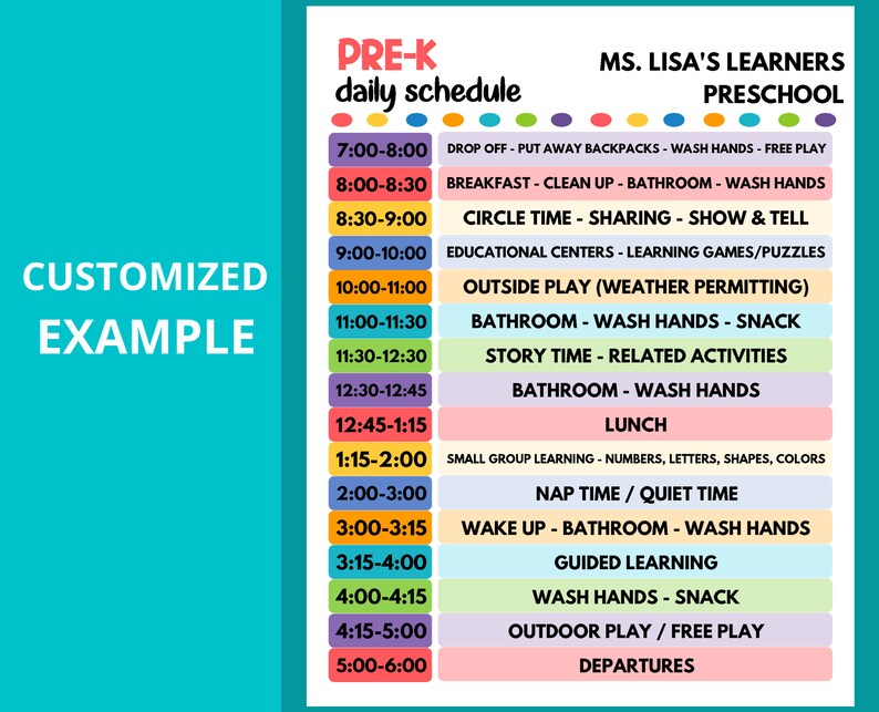 Daycare Daily Schedule for Pre-k Printable Child Care Fillable PDF - Etsy