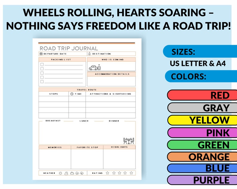 Road Trip Journal Printable | Travel Planner | Vacation Tracker ...