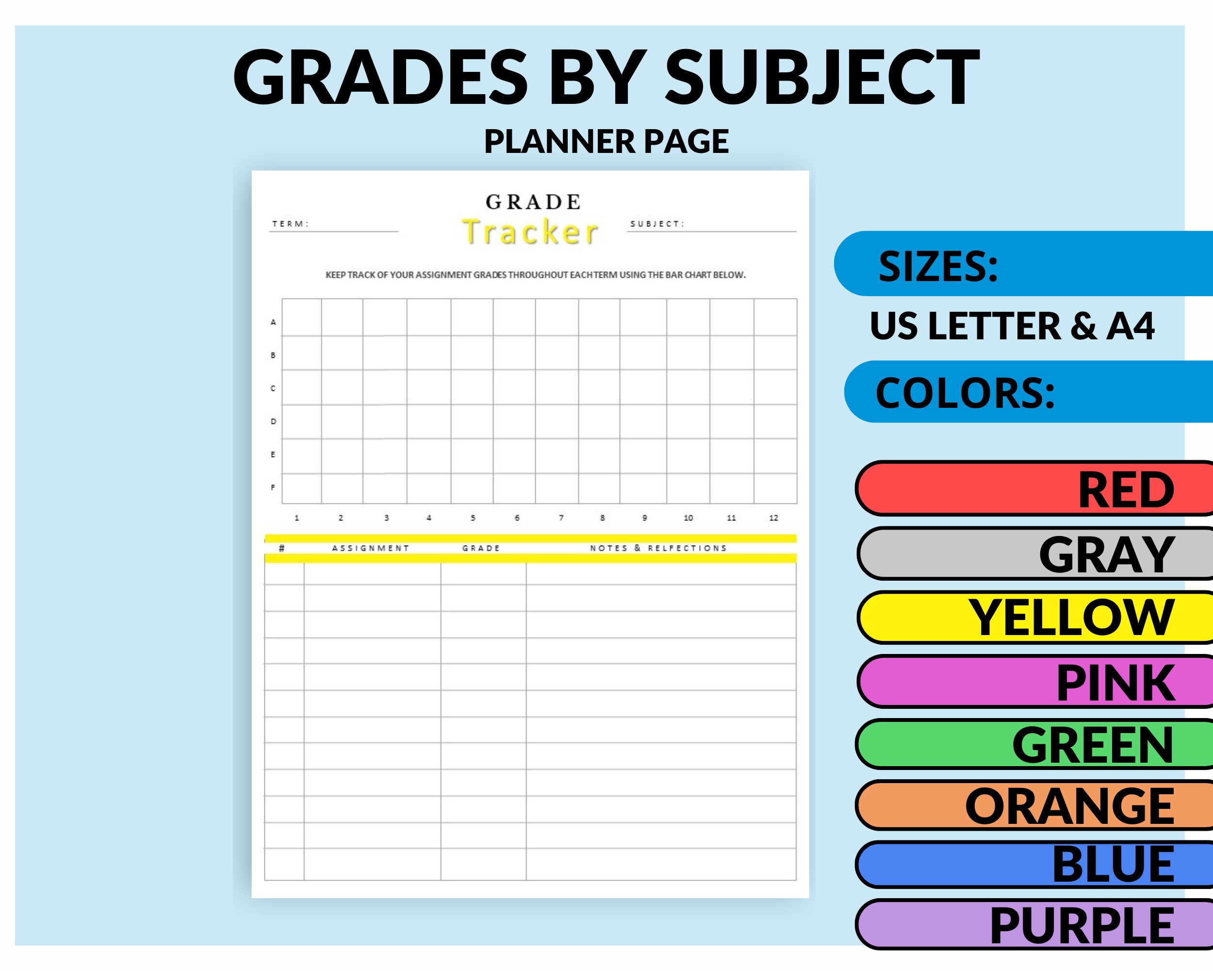 Grade Tracker Planner Page Printable Student Organizer Progress Log - Etsy