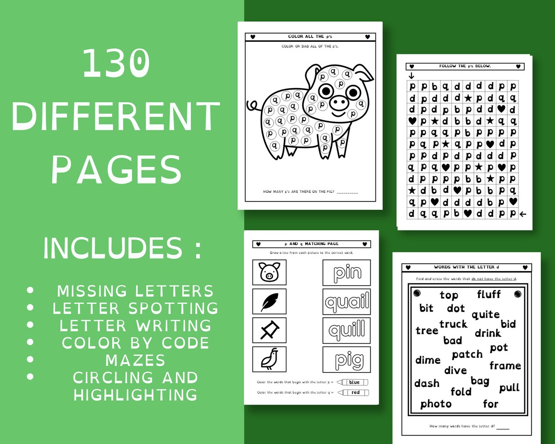 Dyslexia Letter Reversals Worksheets for the Letters B, D, P, Q, T, and ...