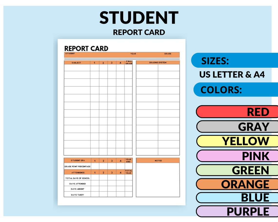 Homeschool Report Card Printable Student Performance Tracker for ...