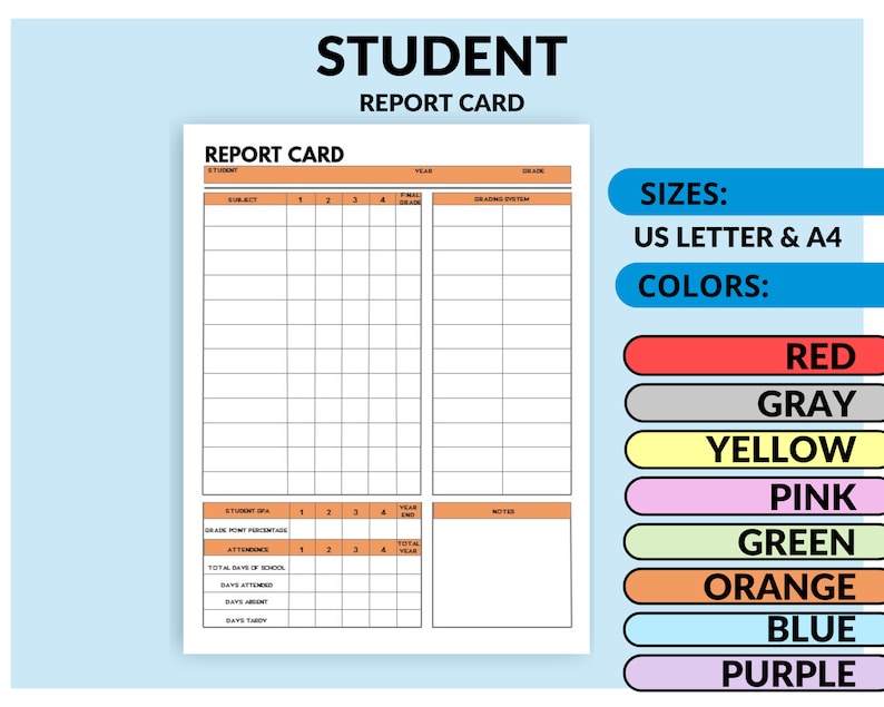 Homeschool Report Card Printable | Student Performance Tracker for ...