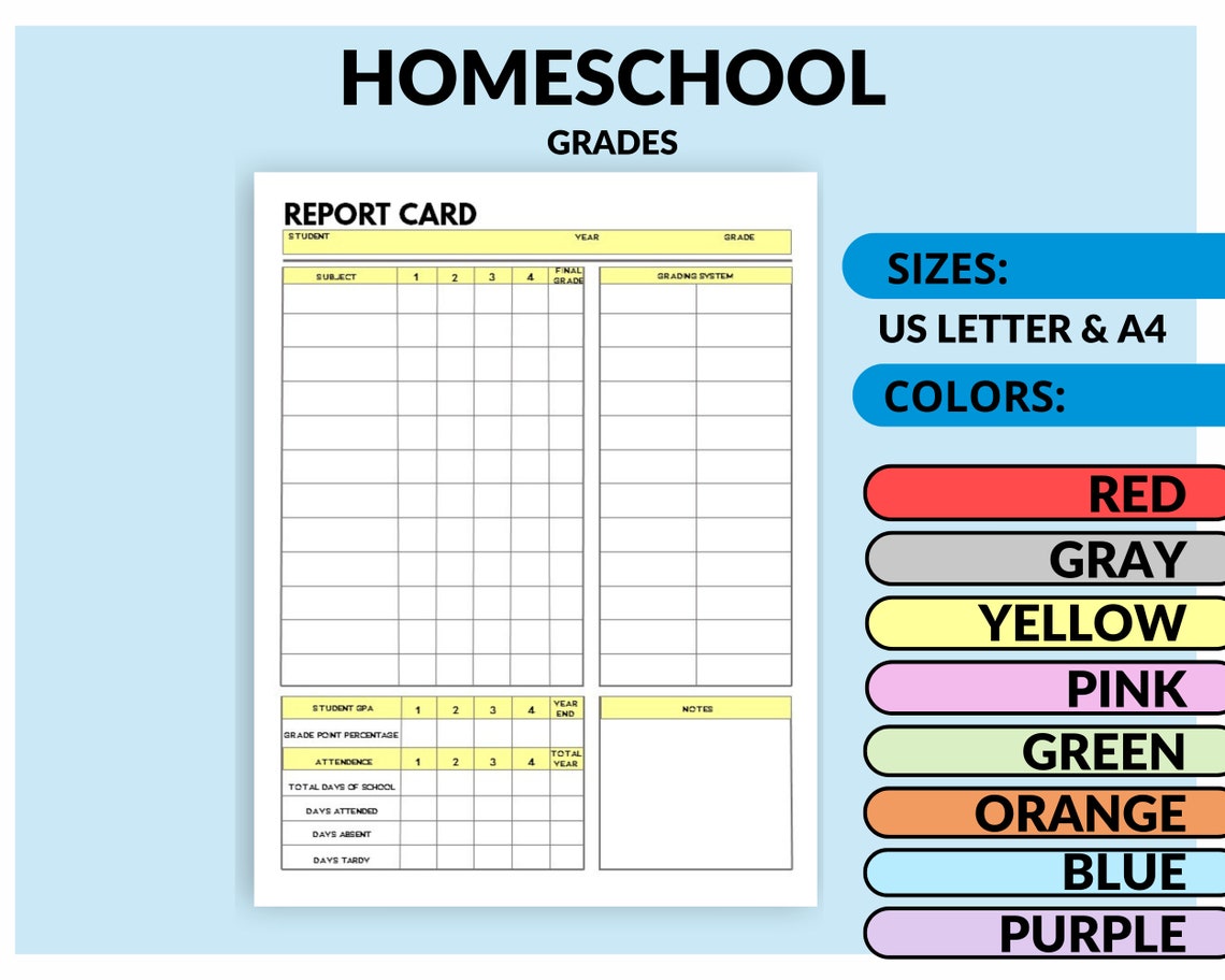 Homeschool Report Card Printable Student Performance Tracker for ...