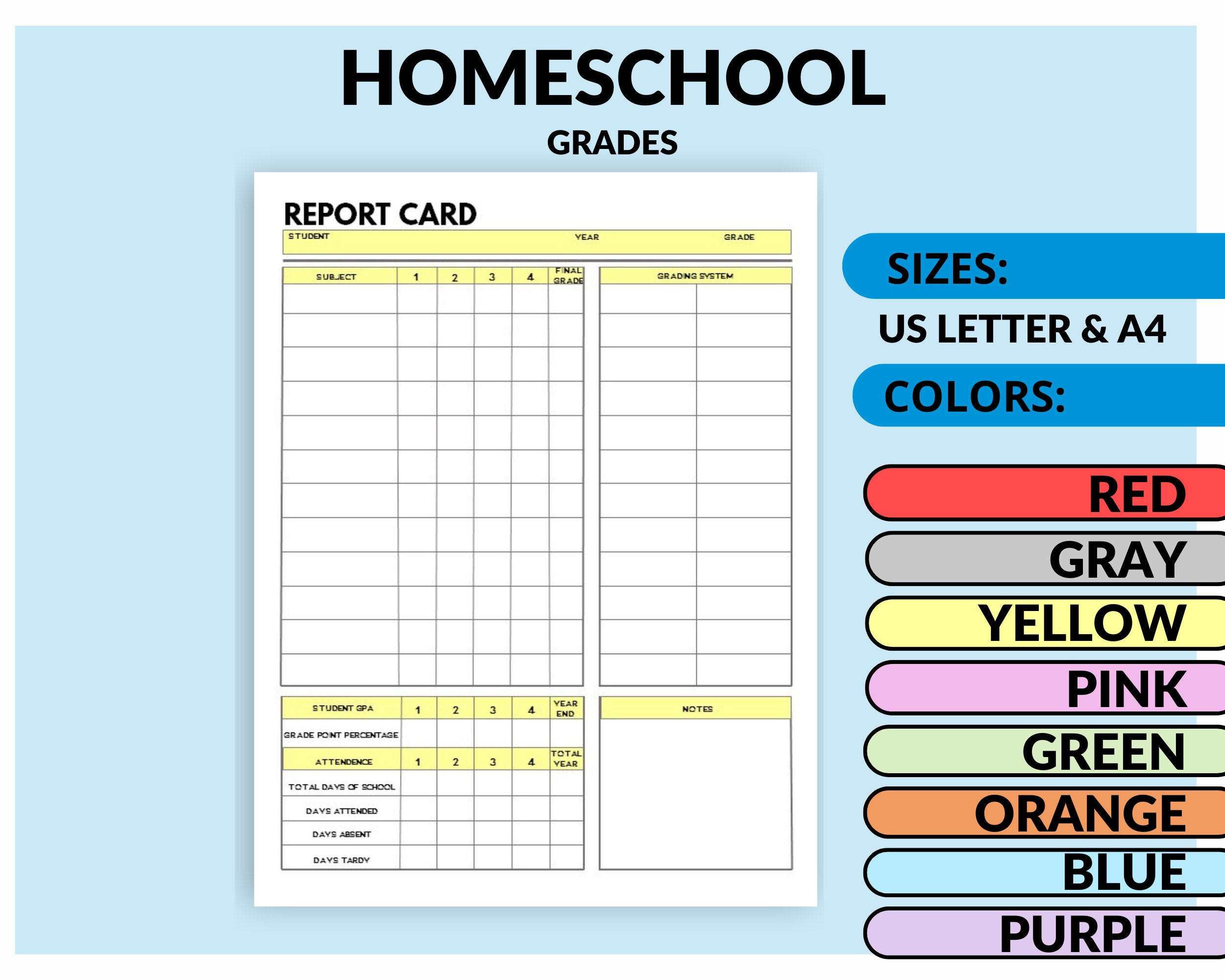 Homeschool Report Card Printable | Student Performance Tracker for ...