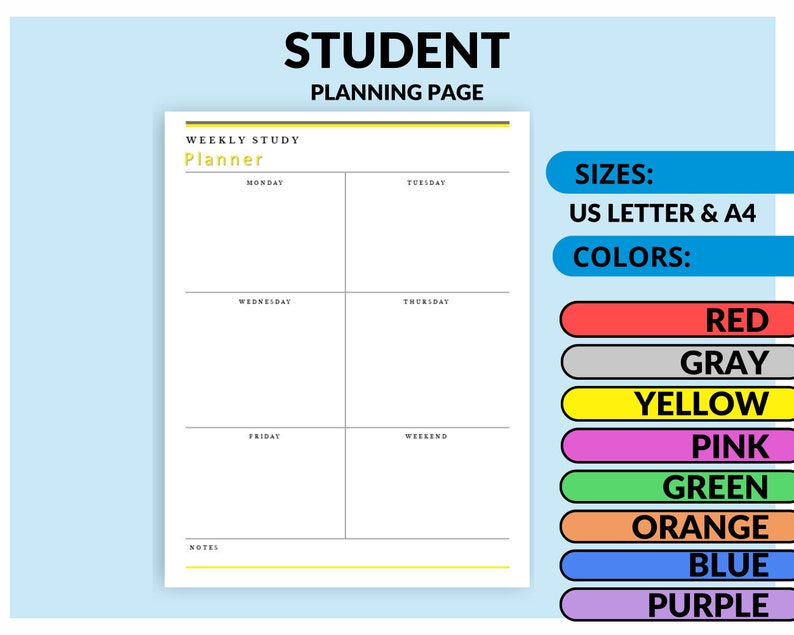 Weekly Study Planner Printable | Minimalist Student Organizer (PDF) - Etsy