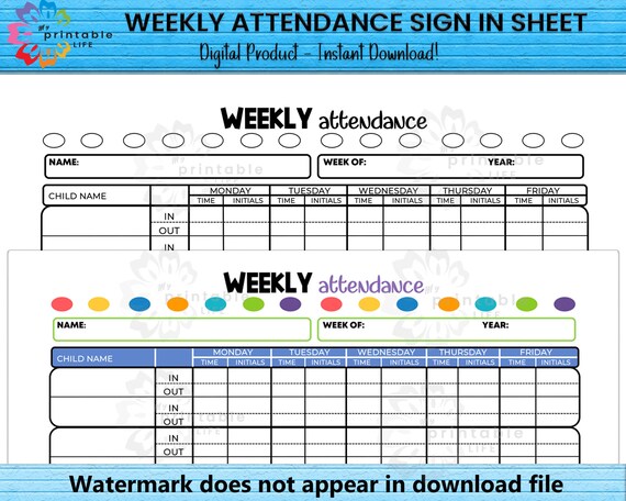 Weekly Attendance Form Sign-in Sign-out Sheet Event Printable | Etsy