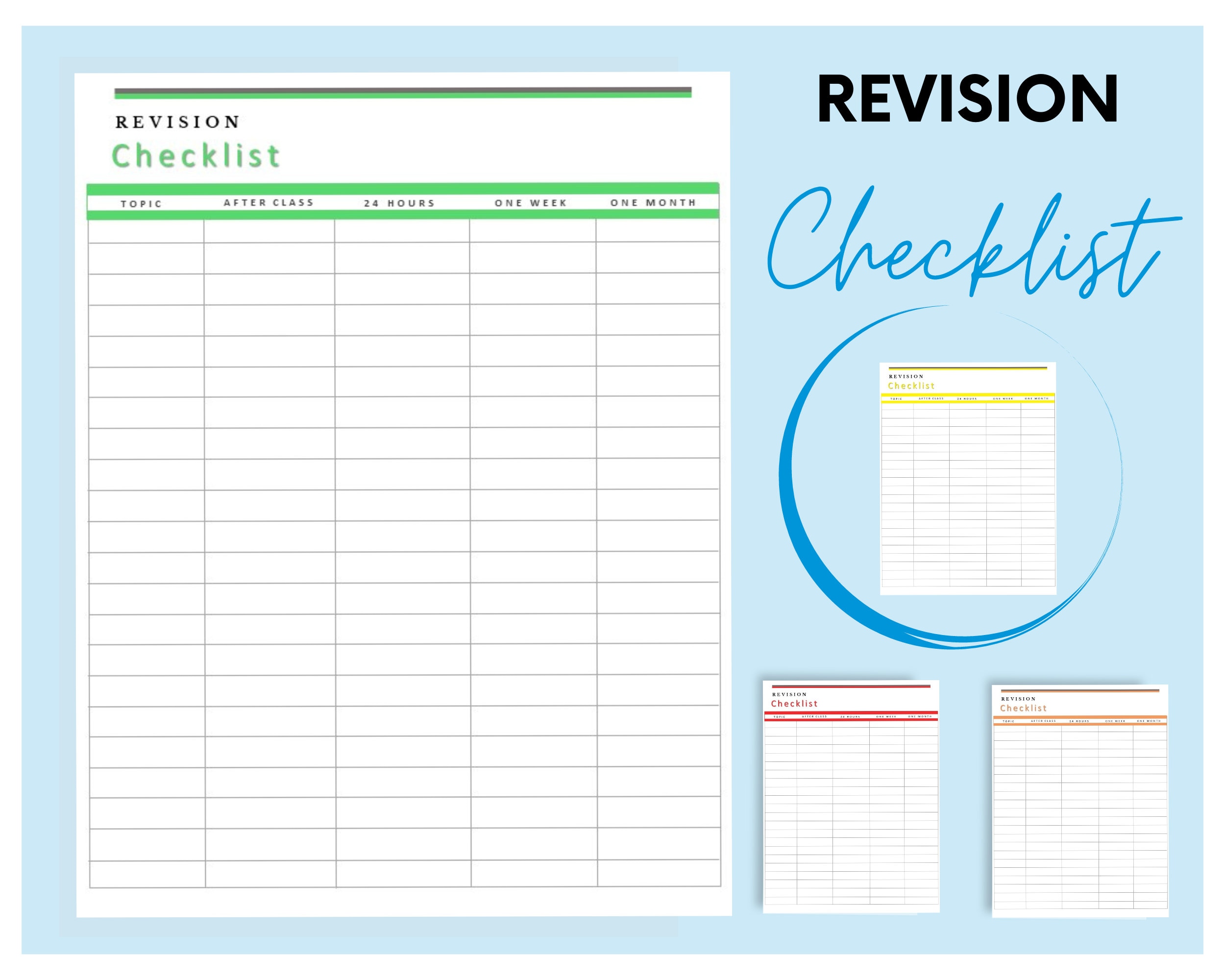 Student Revision Checklist Printable | Study Planner | Exam Preparation ...