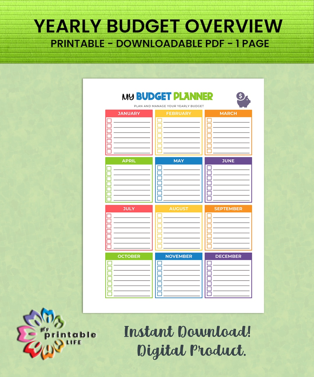 Yearly Budget Overview Worksheet Planner Insert Printable Page - Etsy