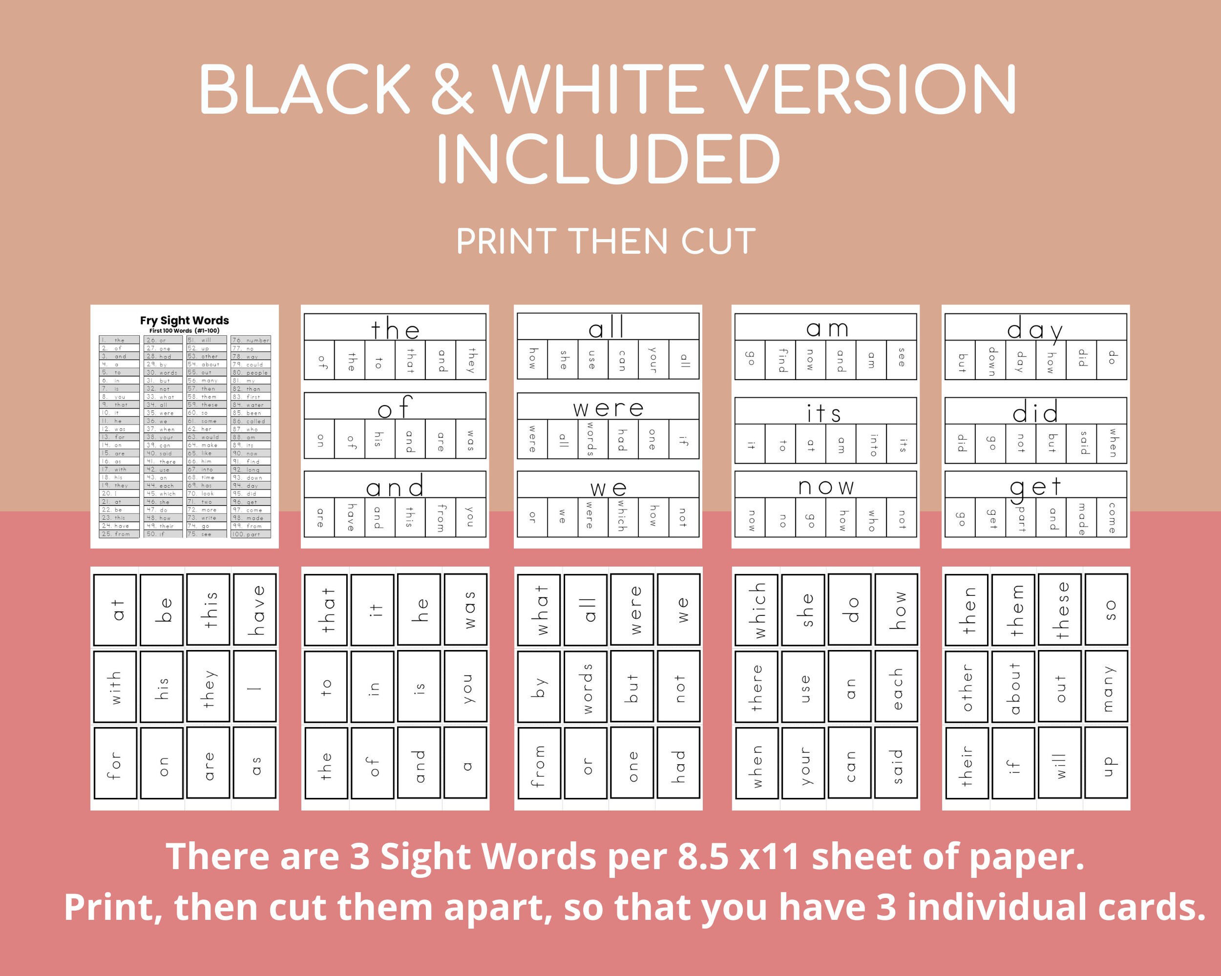 Fry Sight Words First Hundred Clip Cards and Flashcards - Etsy