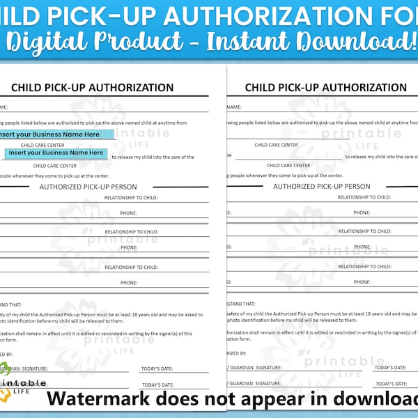 Child Pick up Form - Etsy