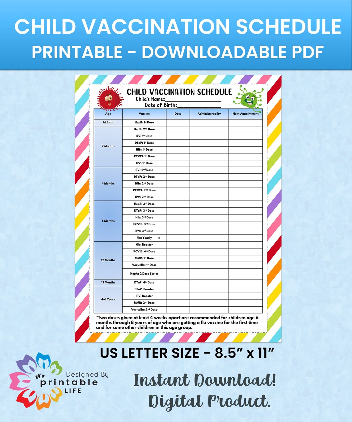 Child Vaccination Schedule Printable – Immunization Record (PDF ...