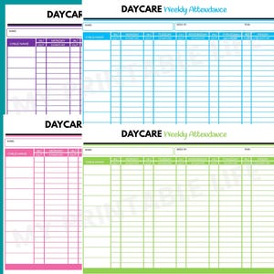 Daycare Weekly Attendance Fillable Form Sign-in Sign-out Sheet Daycare ...