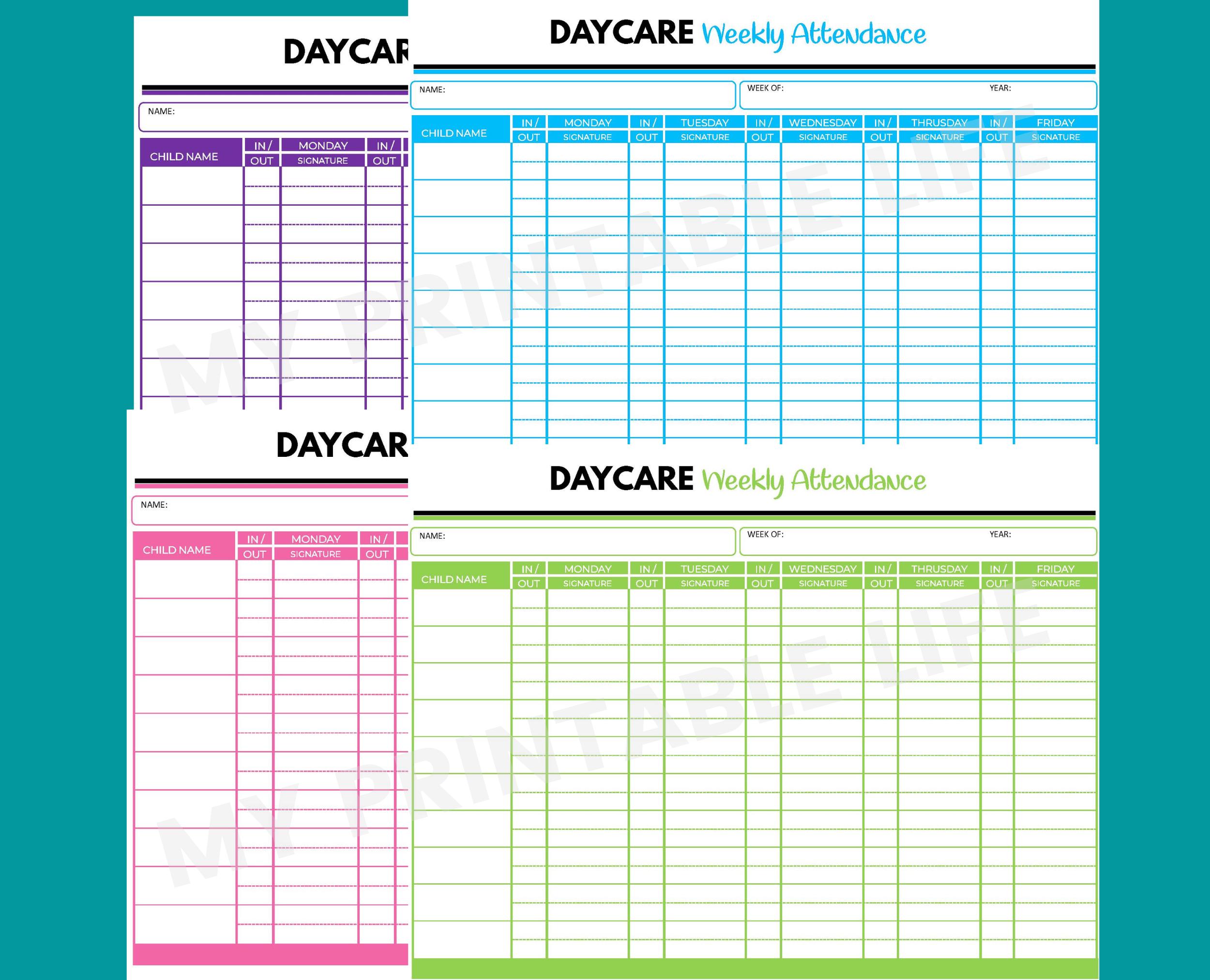 Daycare Weekly Attendance Fillable Form Sign-in Sign-out Sheet Daycare ...