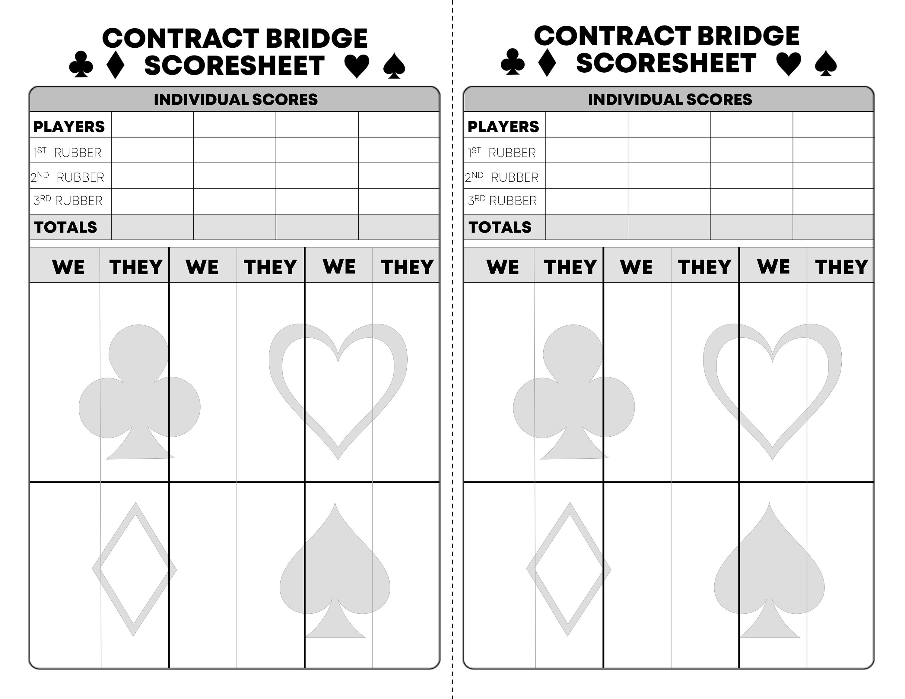 CONTRACT BRIDGE Score Sheet, Card Game Scorecard, Comes in 2 Colors, 2 ...