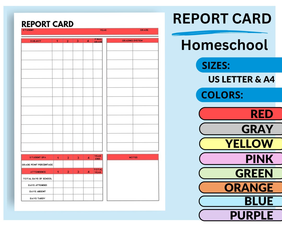 Homeschool Report Card Printable | Student Performance Tracker for ...