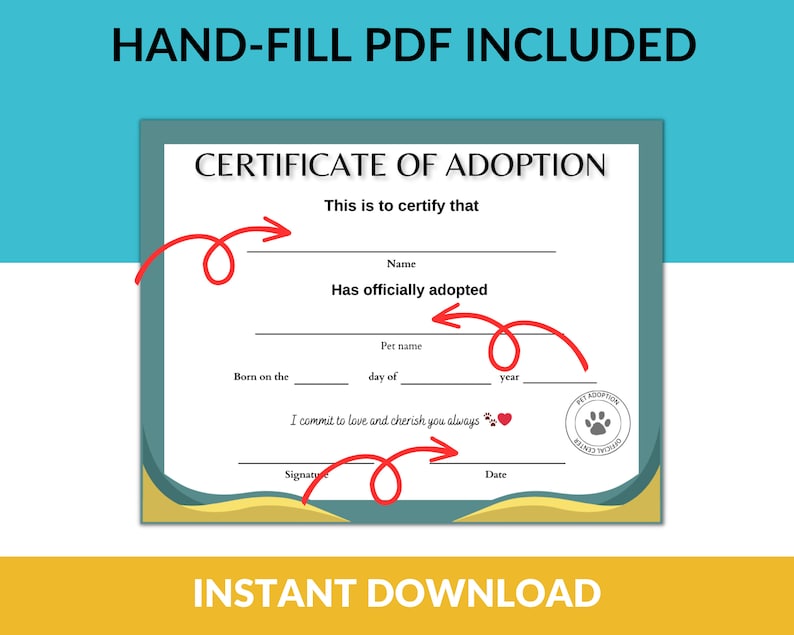 Custom Pet Adoption Certificate | Keepsake Gift (editable Canva ...