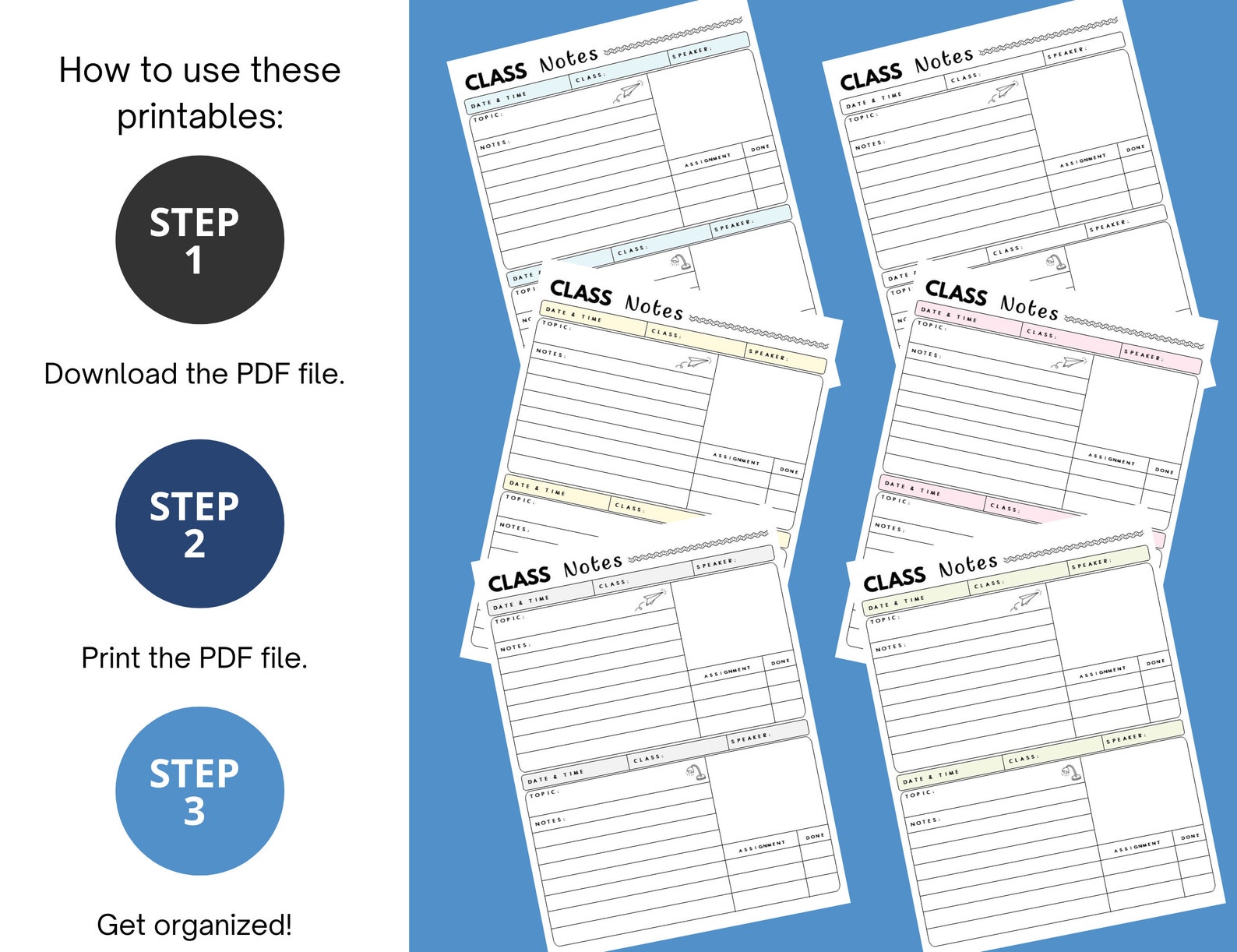 Class Notes Template, Printable Study Session, Subject Overview Pages ...