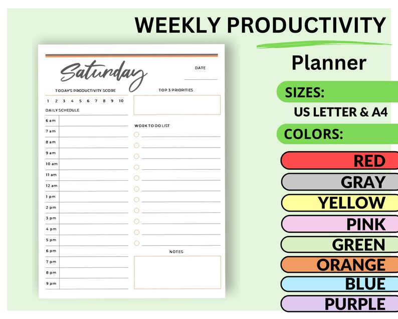 Printable Weekly Productivity Planner | Stay Organized and Efficient - Etsy