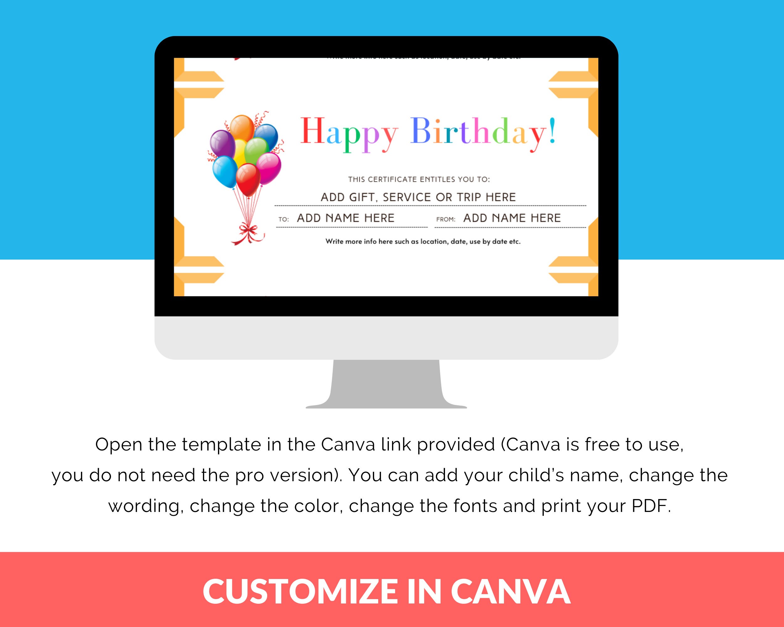 Happy Birthday Certificate | Customizable Canva Template | Instant ...