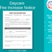 DAYCARE FEE INCREASE Notice, Tuition Rate Increase Letter, Childcare ...