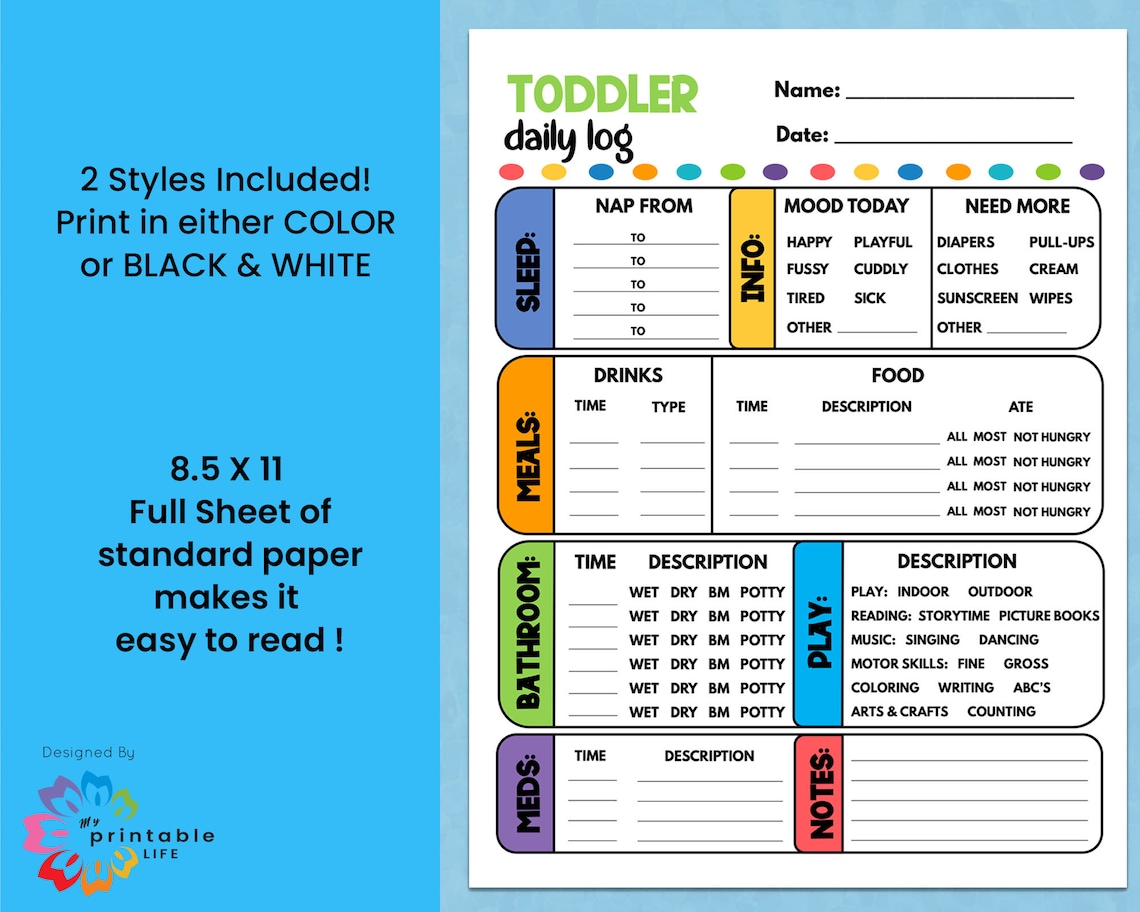 Toddler Daily Log Printable Report Tracker | Etsy