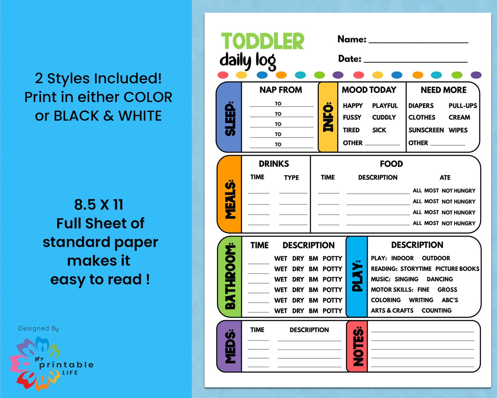 Toddler Daily Log Printable Report Tracker - Etsy
