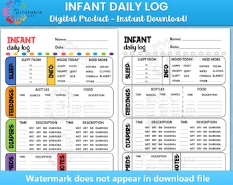 Infant Daily Log Printable, Baby Daily Log and Notes, Infant Daily ...