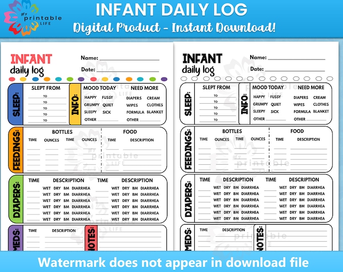 Infant Daily Report Printable | Baby Daycare Log | Babysitter Report ...