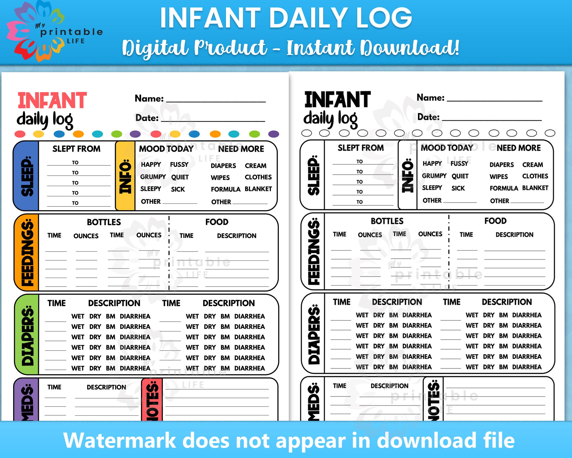 Infant Daily Log Printable Report Tracker - Etsy