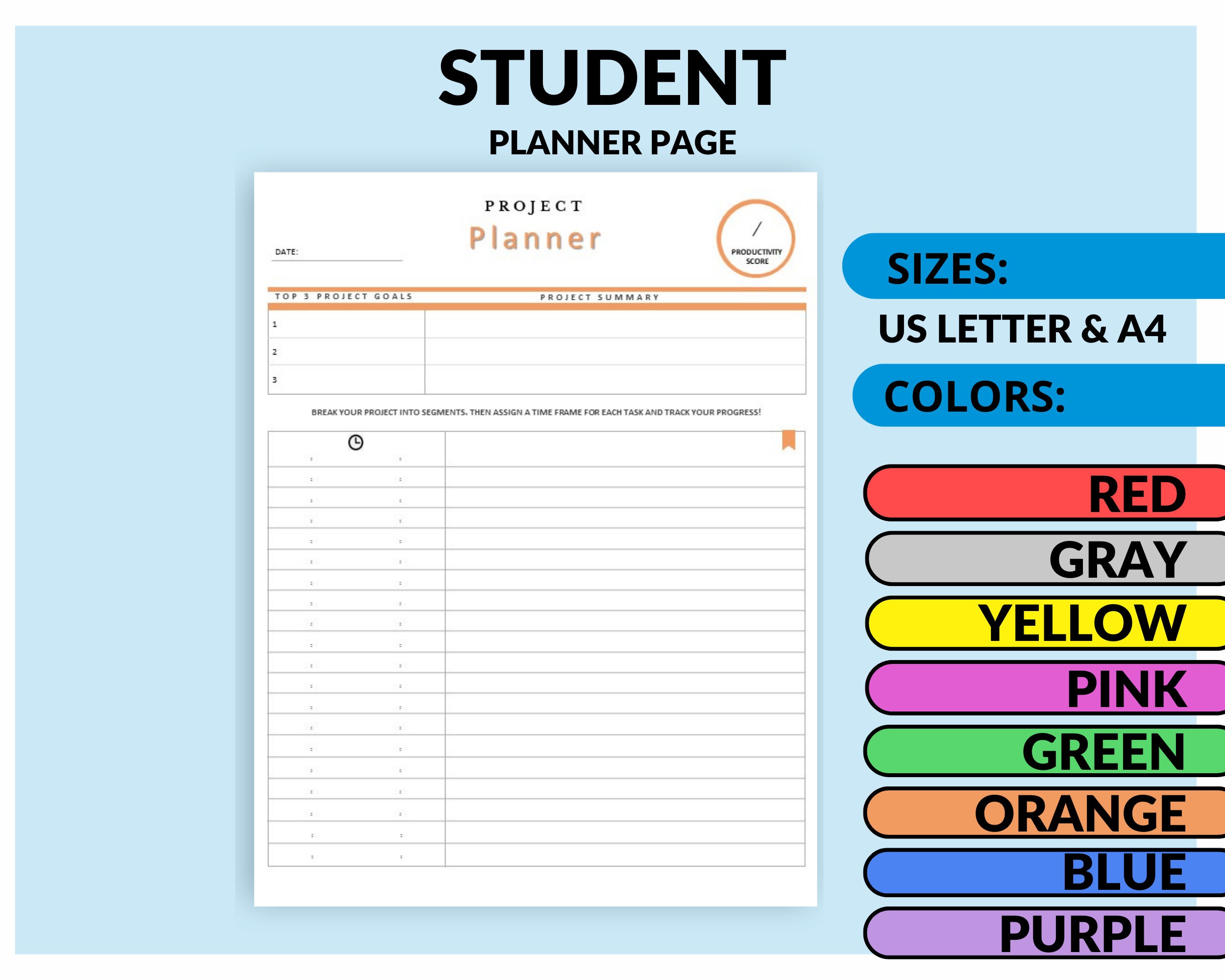 Project Planner Page Printable Student Organizer - Etsy