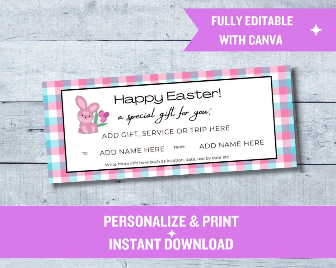 Easter Gift Certificate | Customizable Canva Template | Printable Bunny ...