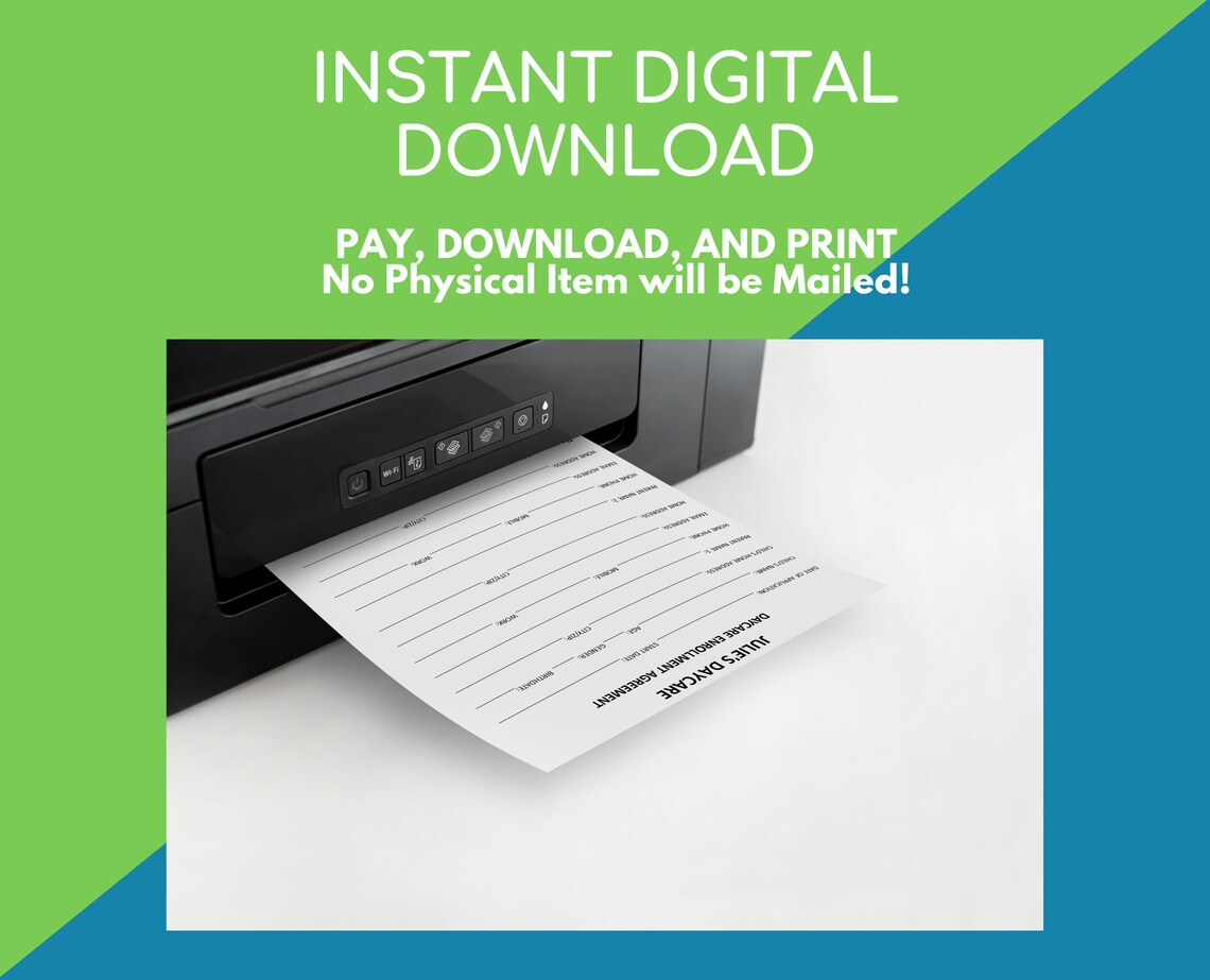 DAYCARE ENROLLMENT AGREEMENT Form, Fillable Child Care Contract - Etsy