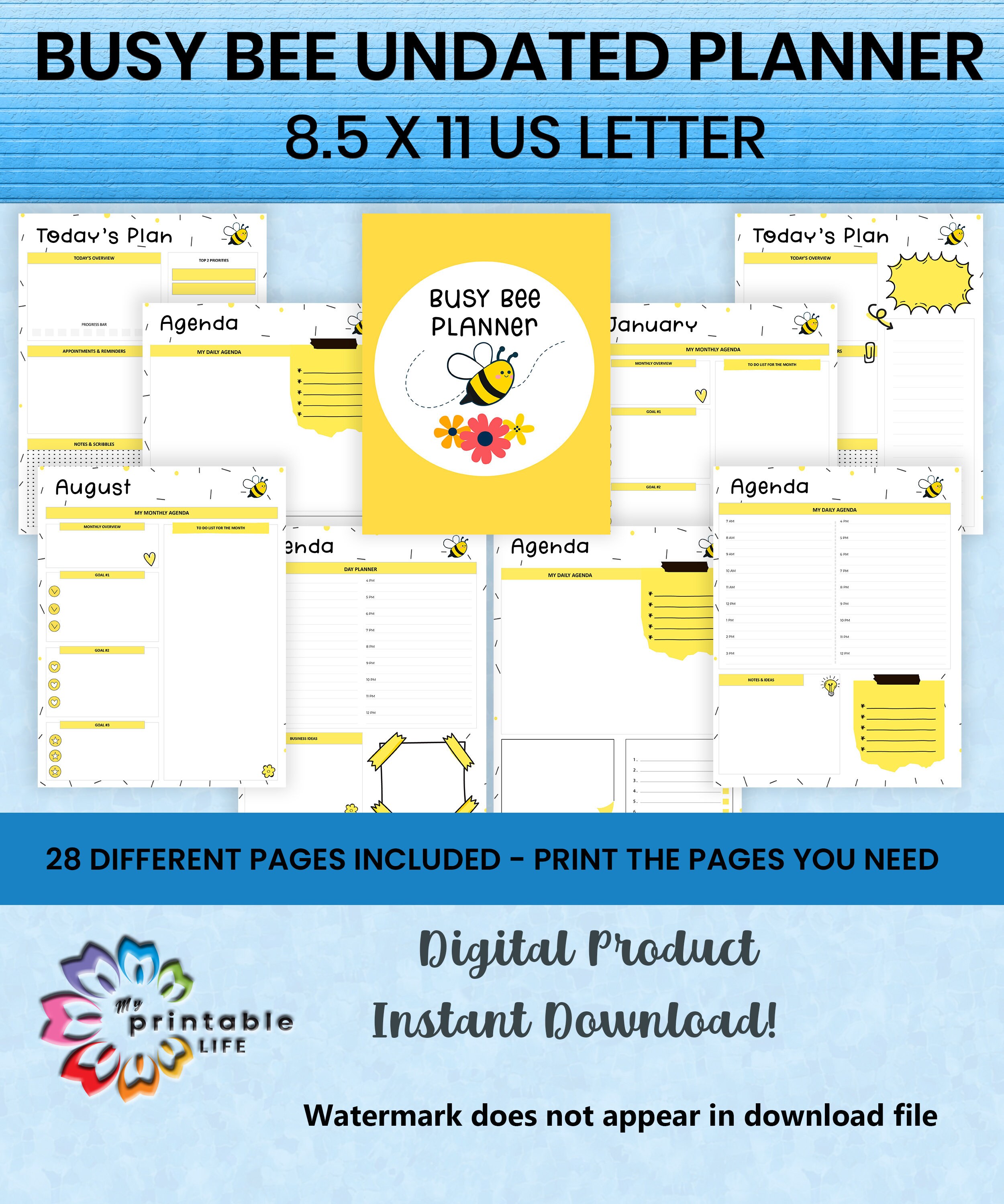 Busy Bee Planner, Undated Printable Productivity Planner, Daily Planner ...