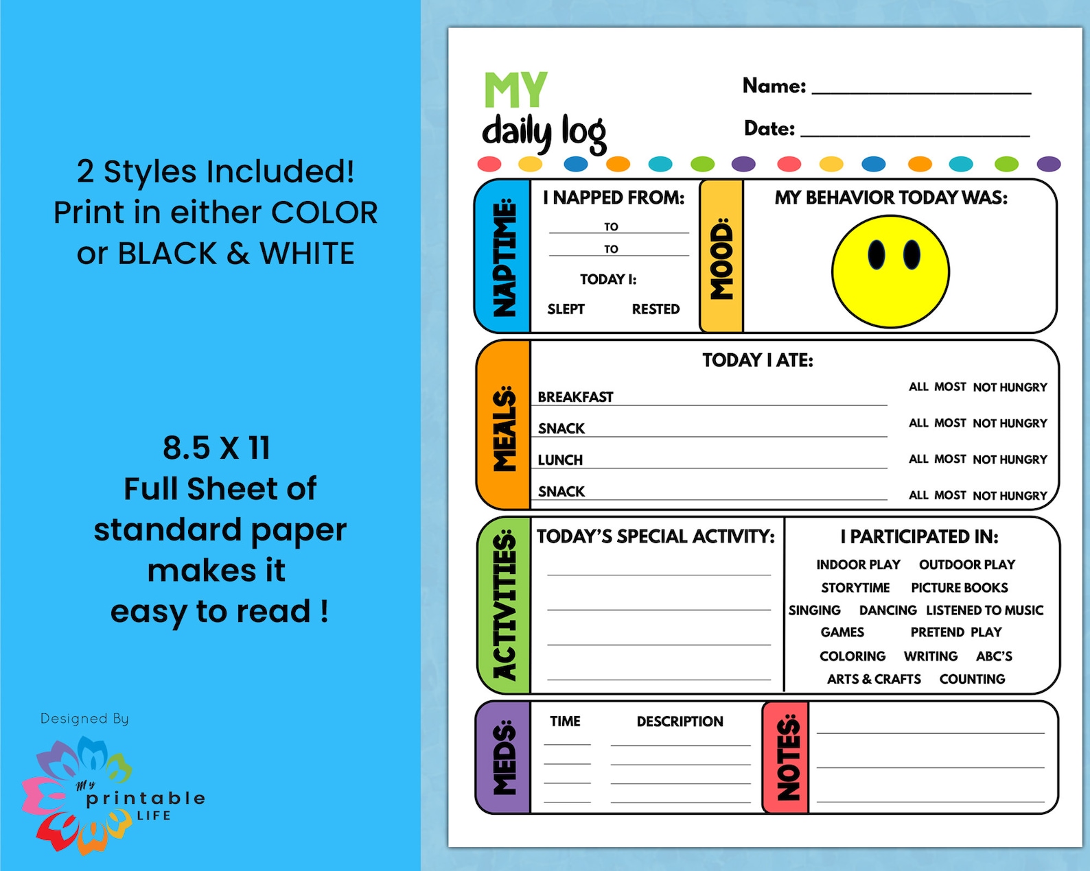 Daycare Daily Log Printable Report Tracker for Pre-k - Etsy