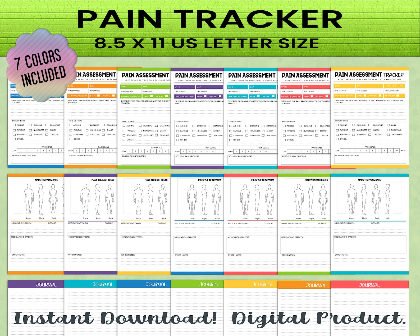 Pain Tracker Planner imprimible PDF Insert Artritis, Migraña, Diario de ...