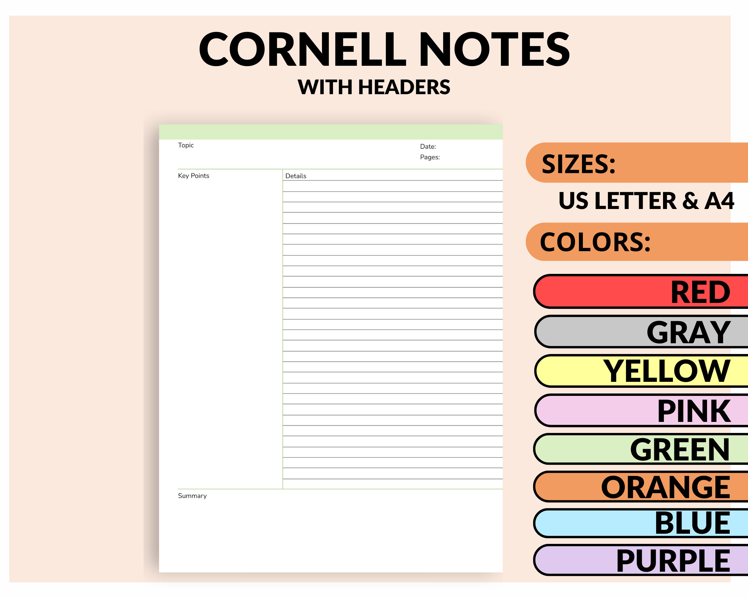 Cornell Notes Paper Printable: Effective Student Study Tool, Cornel ...
