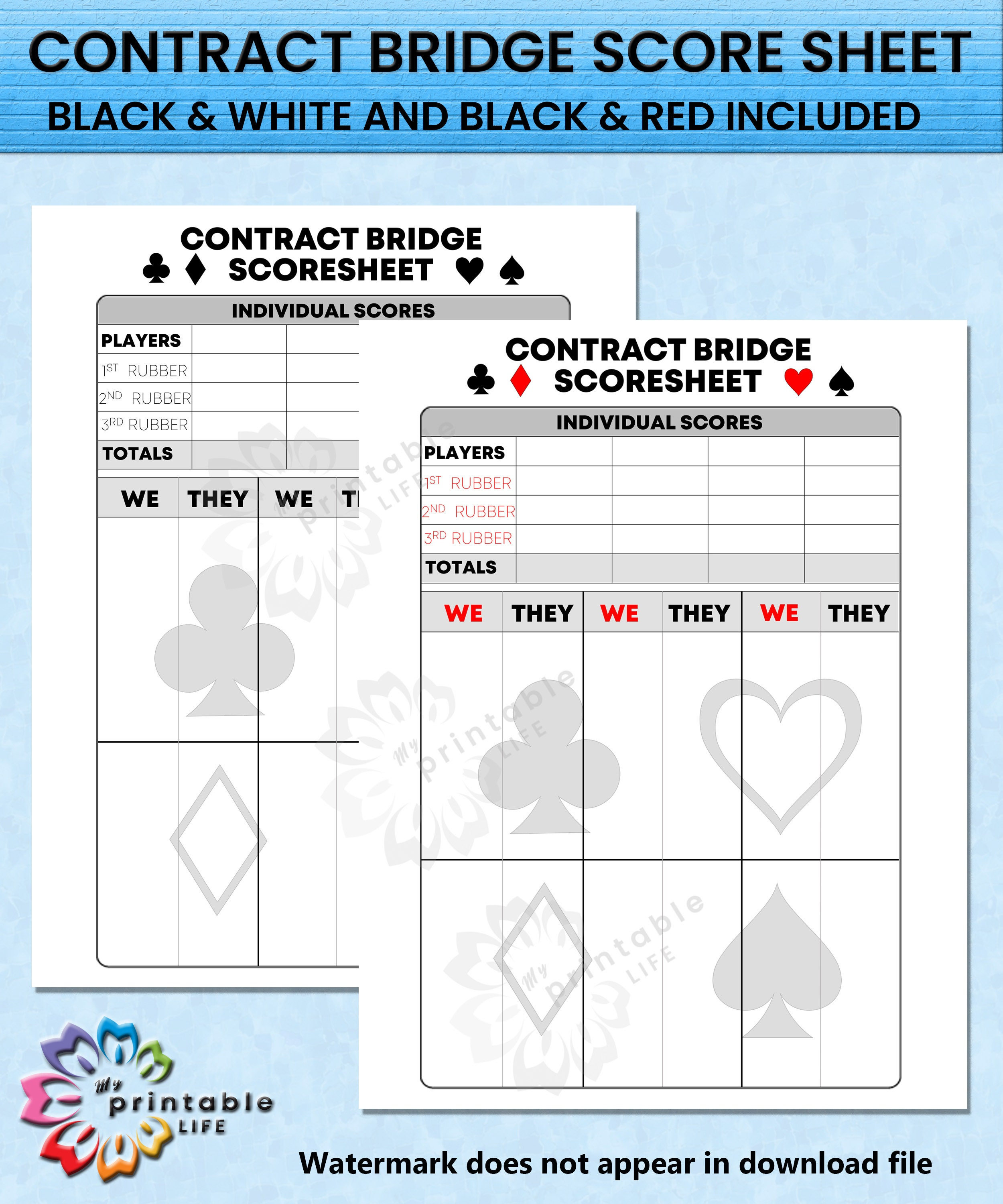 CONTRACT BRIDGE Score Sheet, Card Game Scorecard, Comes in 2 Colors, 2 Sizes - Etsy
