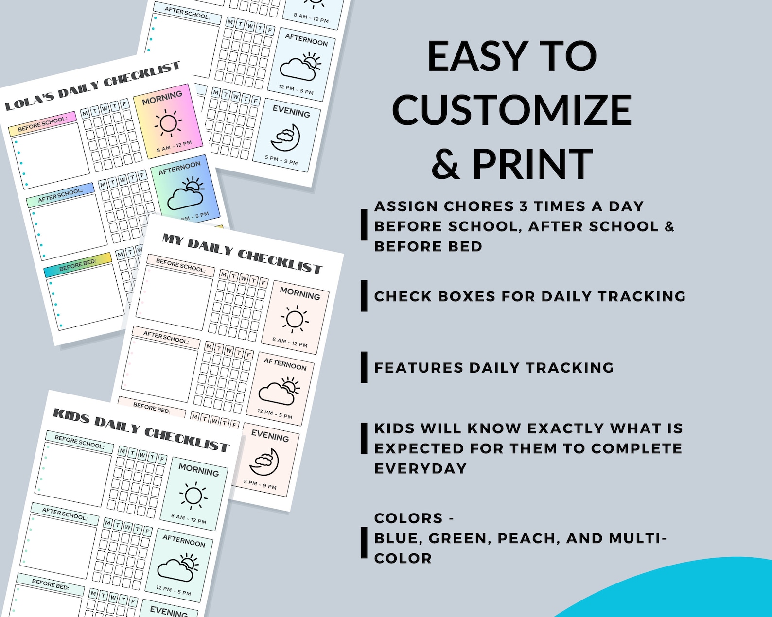 Kids Daily Schedule Checklist Printable | Editable Chore ...
