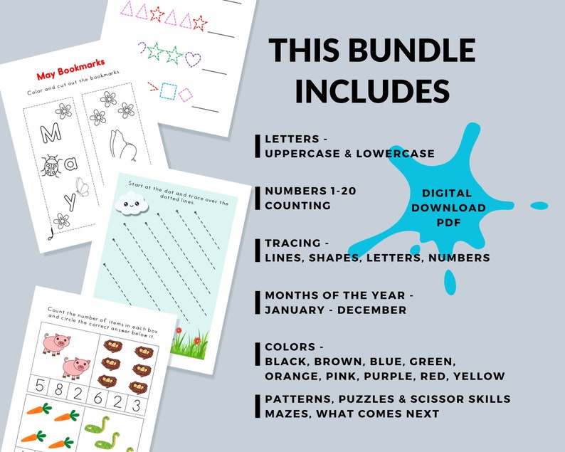 200 Preschool Worksheets | ABC Tracing, Number Activities (digital ...