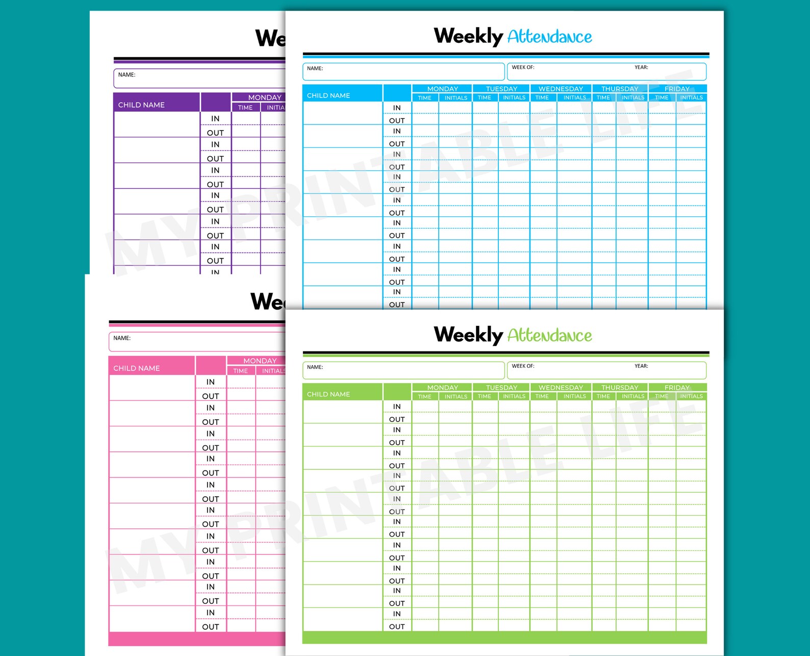 Weekly Attendance Form Sign-in Sign-out Sheet Event Printable ...